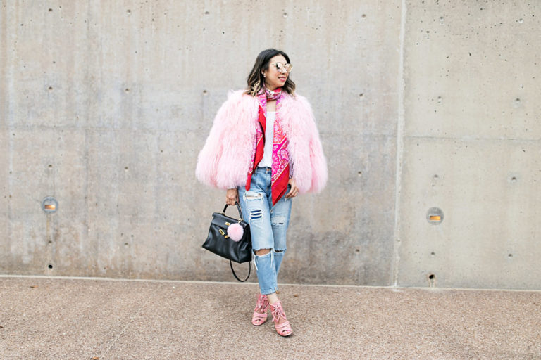 Style of Style | Charlotte Simone Pink Fur Jacket and Boyfriend Jeans