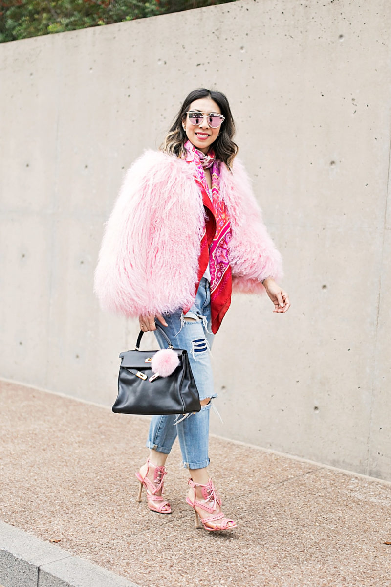 Style of Style | Charlotte Simone Pink Fur Jacket and Boyfriend Jeans
